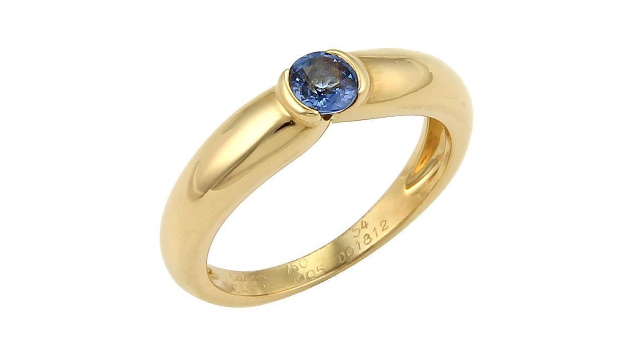 A Beautiful Cartier Semi Bezel Set Sapphire 18k Yellow Gold Band Ring ...